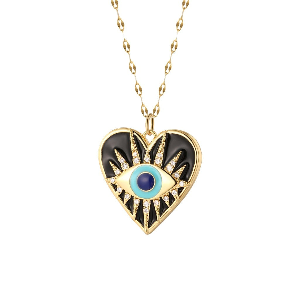 Embrace Eternal Love with Our Heart Blue Evil Eye Hamsa Sun Necklace ...