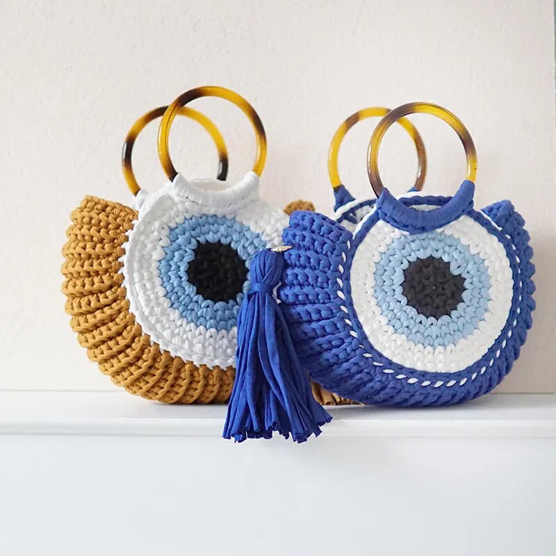 Exclusive Handcrafted Crochet Shoulder Bags with Evil Eye Design ...